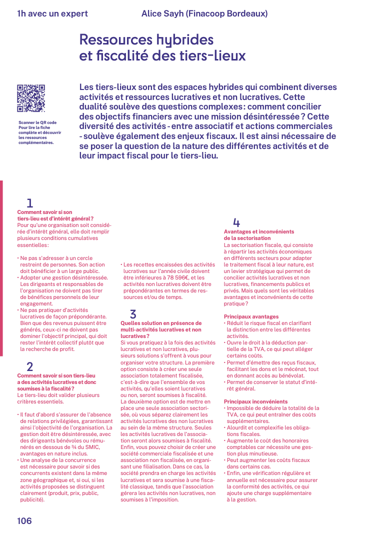 Fiche Outil : ressources hybrides et fiscalité des tiers-lieux